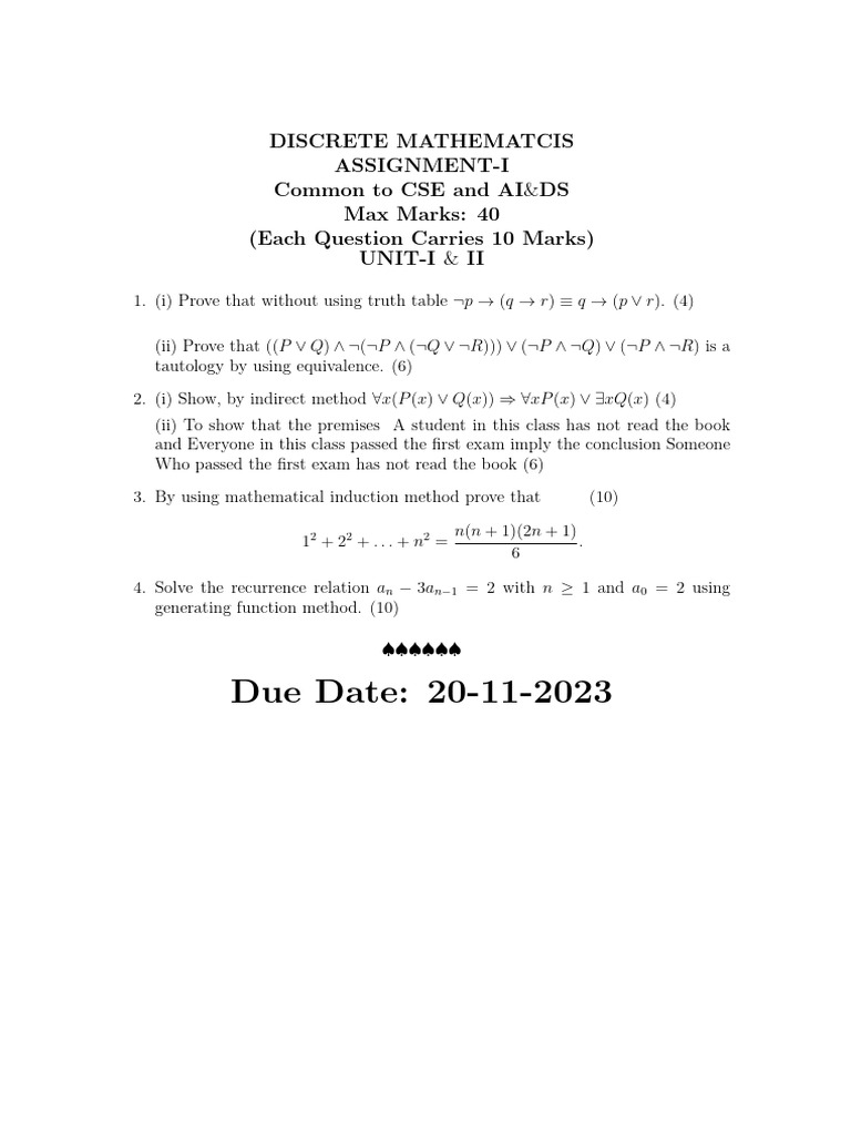 Discrete Maths Assignment-I 2023 | PDF
