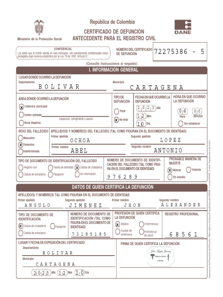 CIRCULAR EXTERNA CONJUNTA 081 - Anexo 2 | PDF | Documento de identidad | Muerte