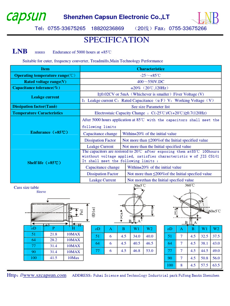 Capsun (Screw-Terminal) LNB Series | Download Free PDF | Capacitor | Capacitance