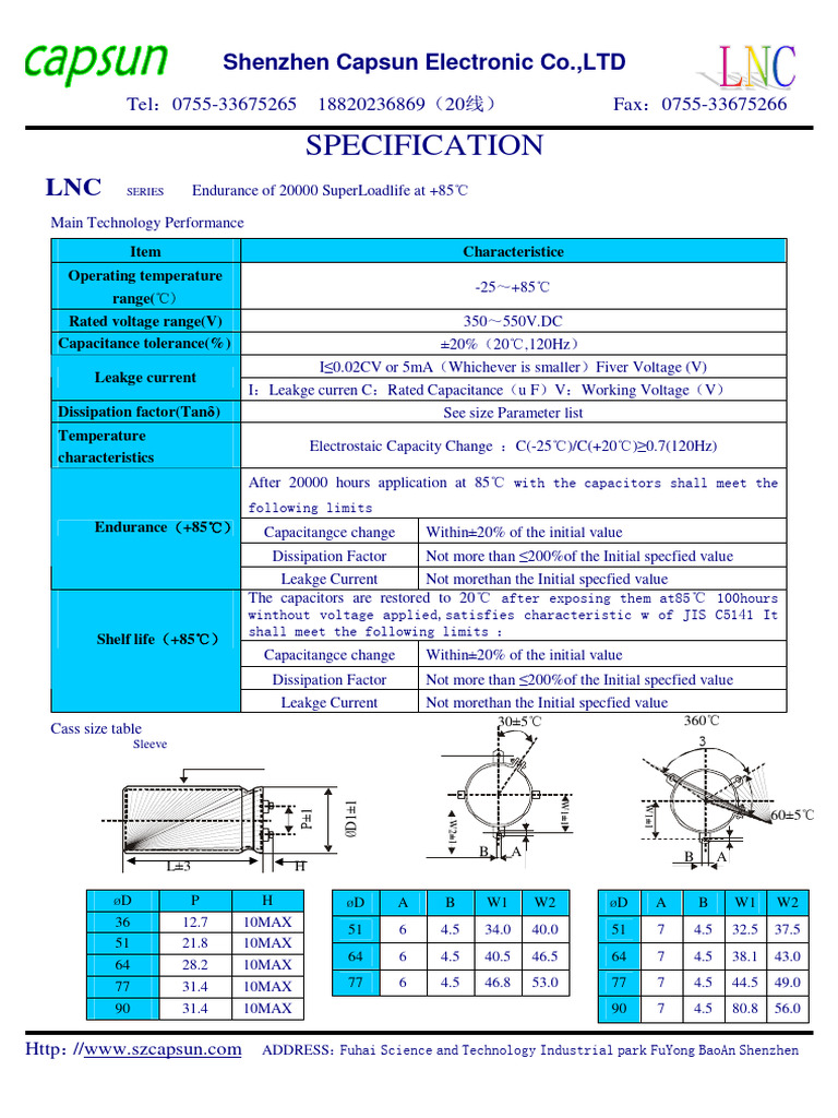 Capsun (Screw-Terminal) LNC Series | PDF | Capacitance | Capacitor