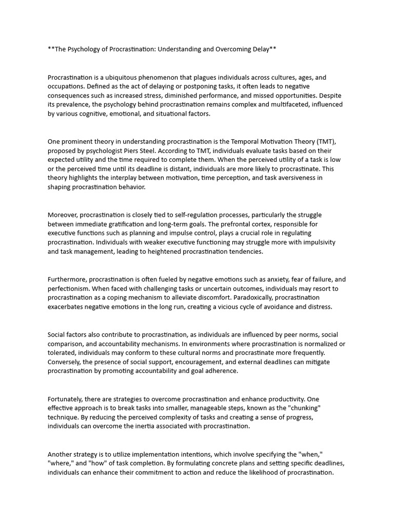 Understanding Procrastination Psychology | PDF | Professional Skills ...
