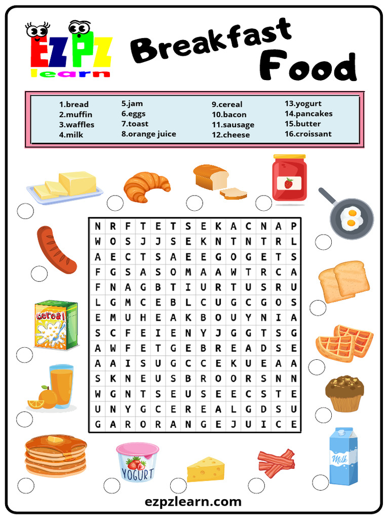 Breakfast Food Word Search | PDF | Cooking, Food & Wine