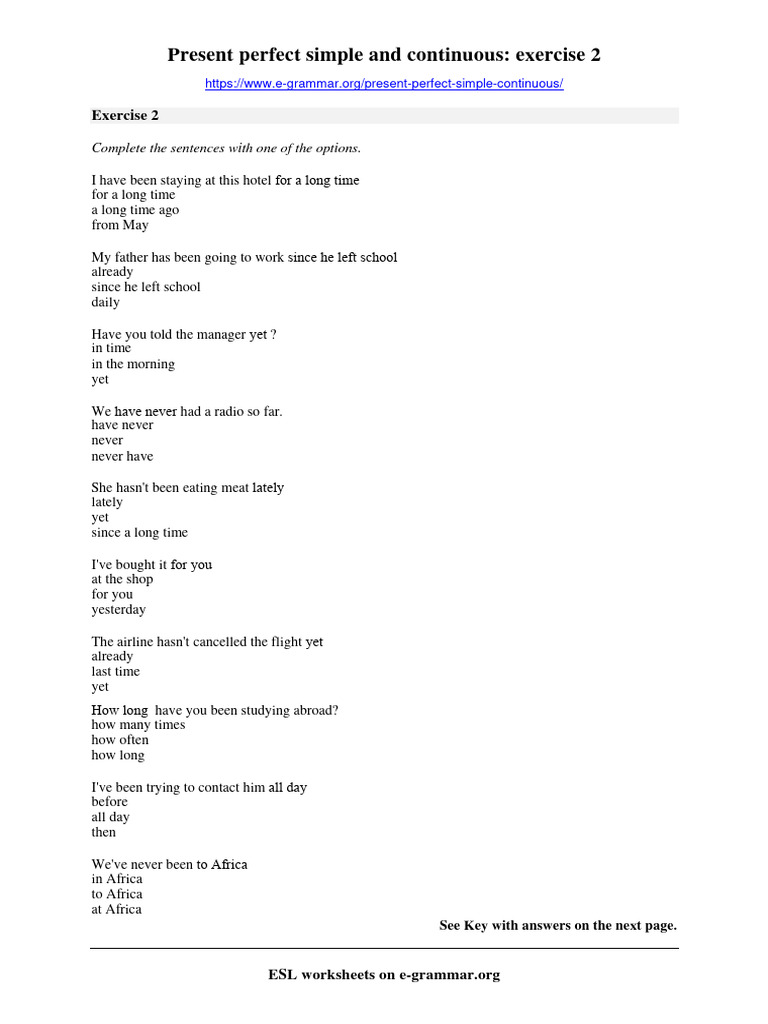Present Perfect Simple Continuous Exercise 2 | PDF