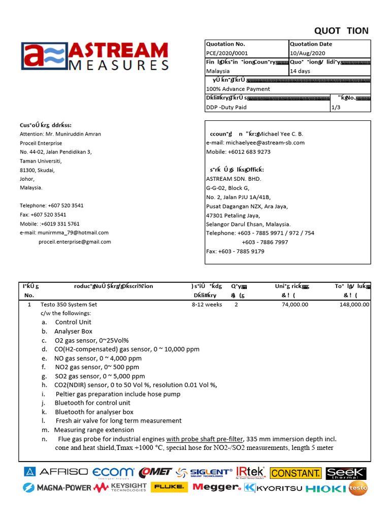Quotation PCE Aug2020 0001 | PDF | Payments