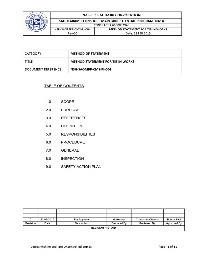 NSH-SAOMPP-CMS-PI-004-tie in Works | PDF | Quality Assurance | Pipe ...