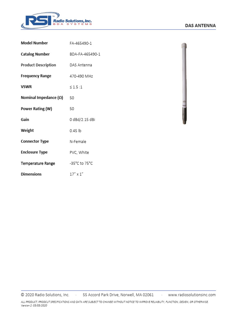DAS Antenna FA-465490-1 Specs | PDF | Technology & Engineering