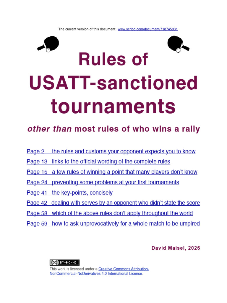 USATT Tournament Rules Overview | PDF | Referee | Table Tennis
