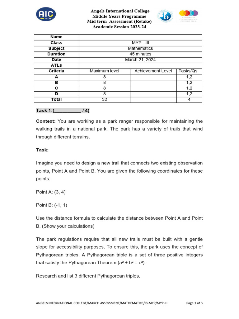 March Formative Assessment MYP-III Retake | PDF | Triangle | Elementary ...