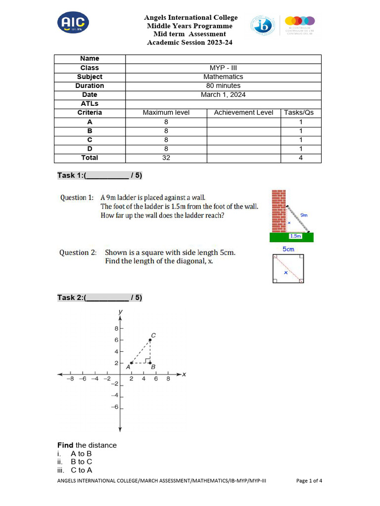 March Formative Assessment MYP-III | PDF | Triangle