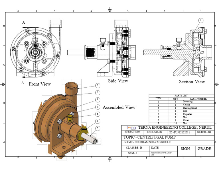 Centrifugal Pump Assembly Drawing | PDF | Mechanical Engineering | Machines