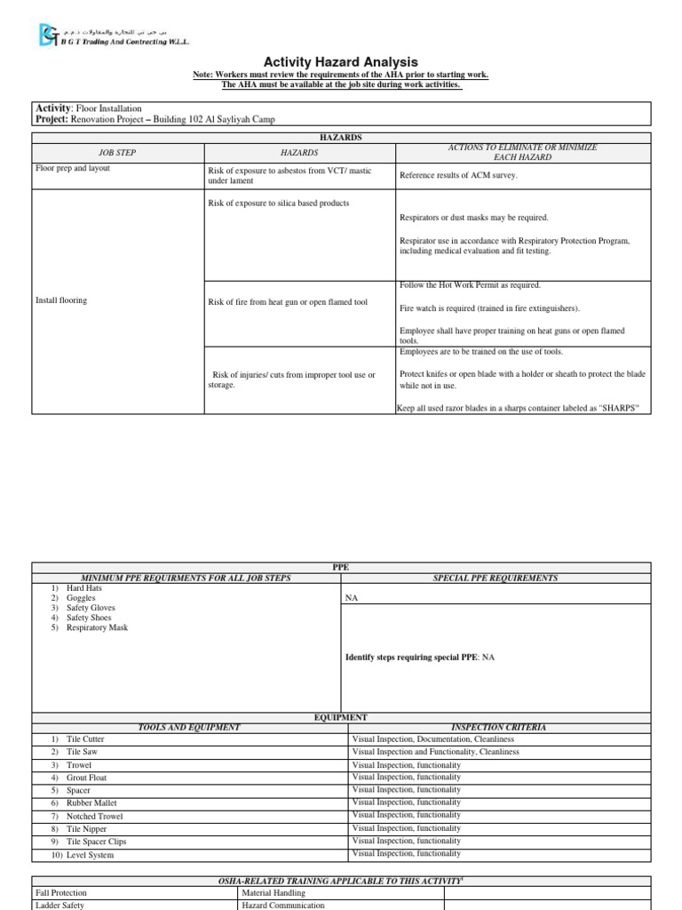 AHA Floor Instalation | PDF | Personal Protective Equipment | Labor ...