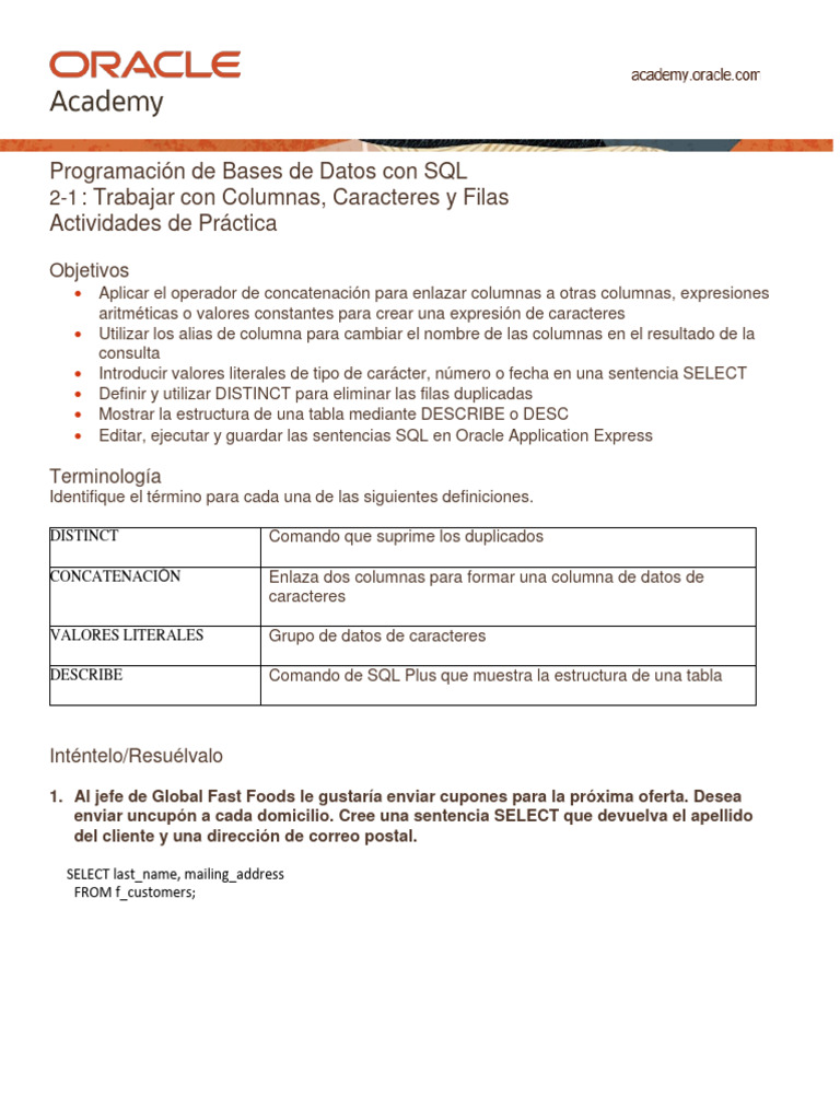 Ejercicio Oracle 2 1 Pdf Sql Paradigmas De Programación