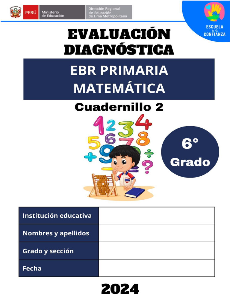 6to Primaria Prueba Matemática Cuadernillo 2 | PDF