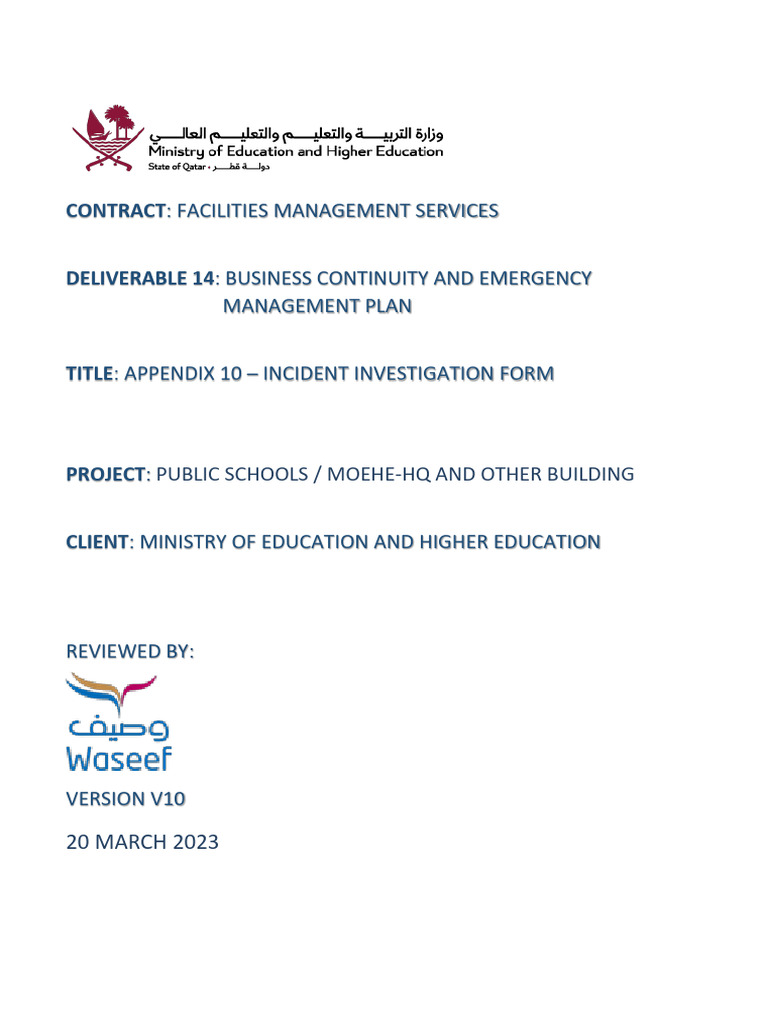 Appendix 10 - Incident Investigation Form V10 | PDF | Safety