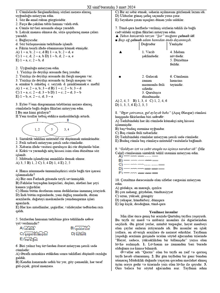 XI Sinif Buraxılış 3 Mart 2024 | PDF