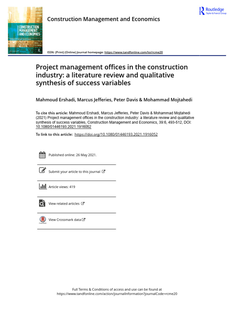 Project Management Offices in The Construction Industry A Literature ...