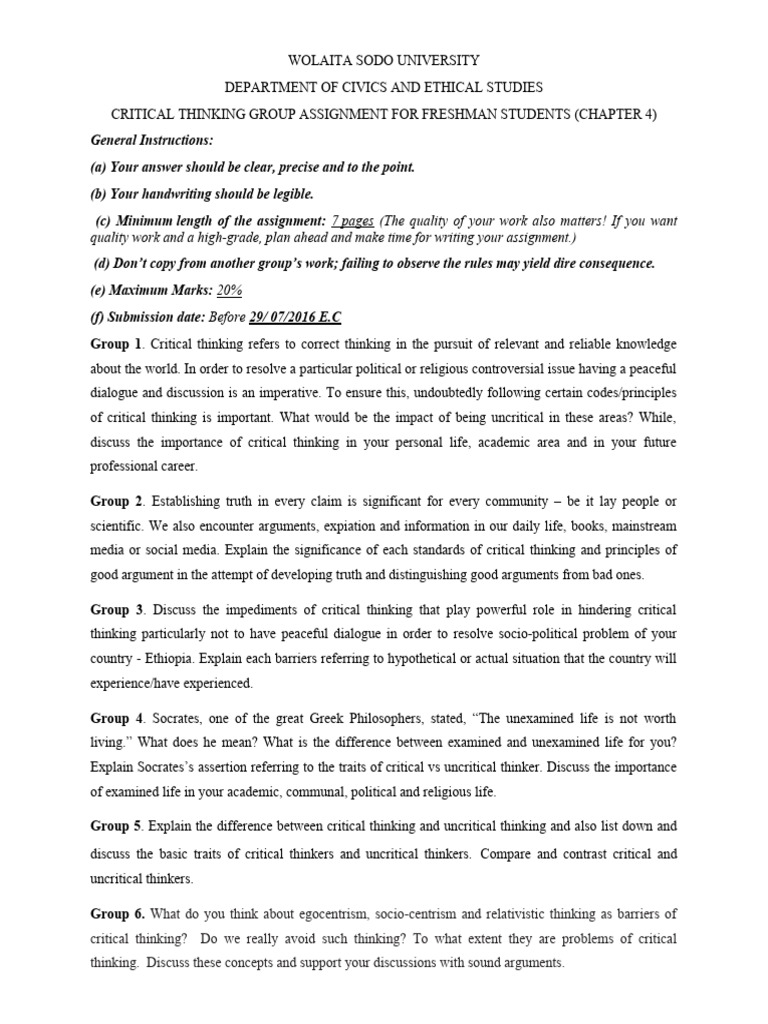 Critical Thinking Assignment Guide | PDF | Critical Thinking | Thought