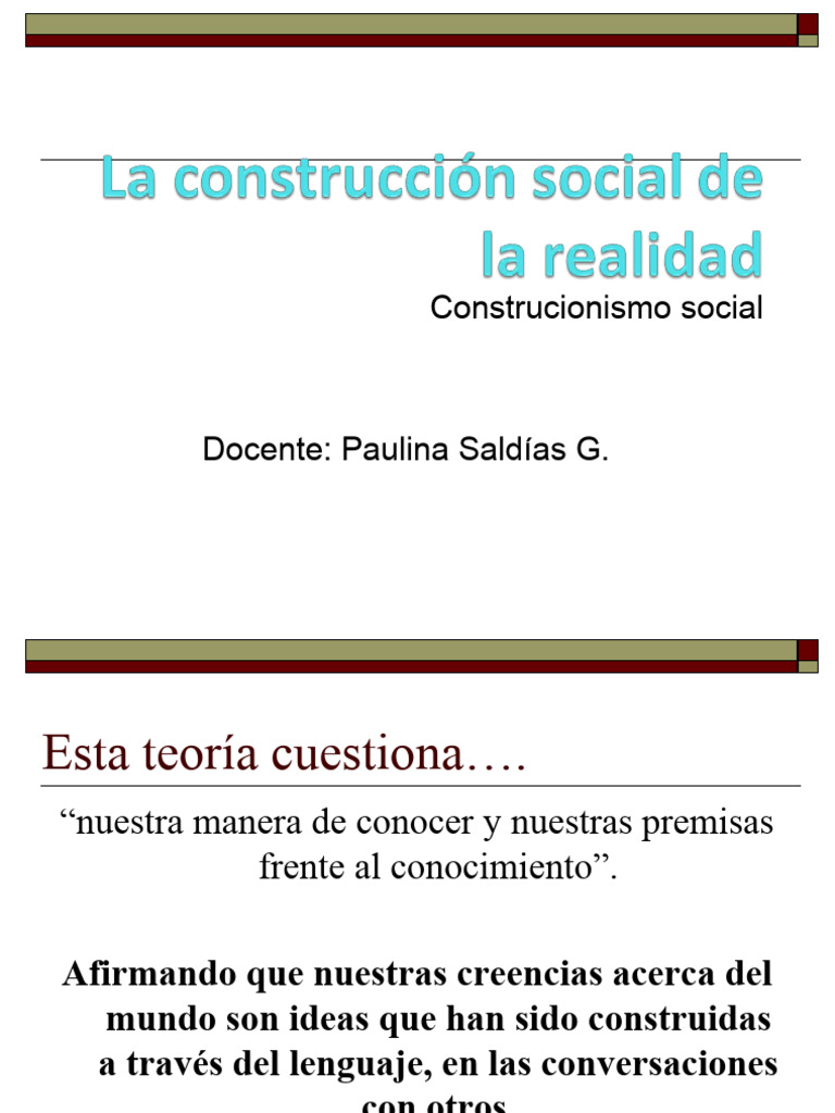 La Construcción Social de La Realidad - Construccionismo Social | PDF ...