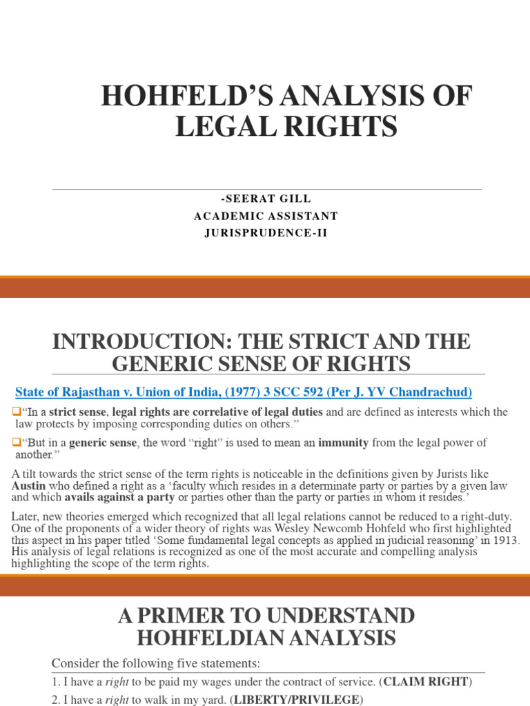 Hohfeld's Analysis - Jurisprudence II | PDF | Common Law | Justice
