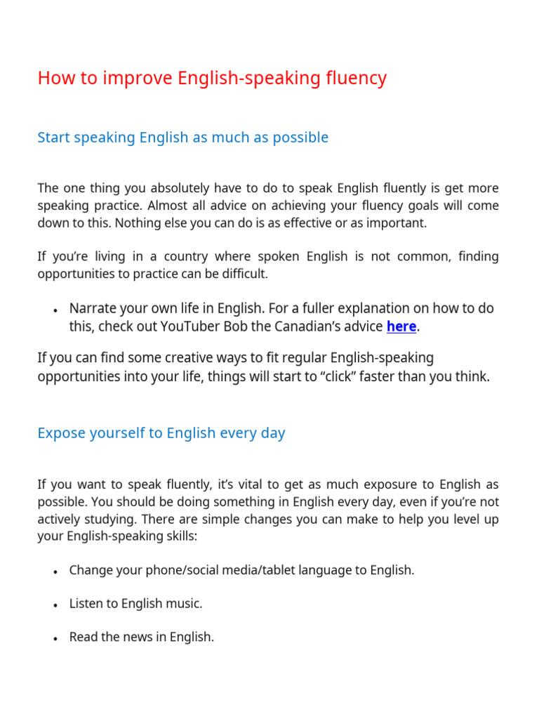 How To Improve English-Speaking Fluency | PDF