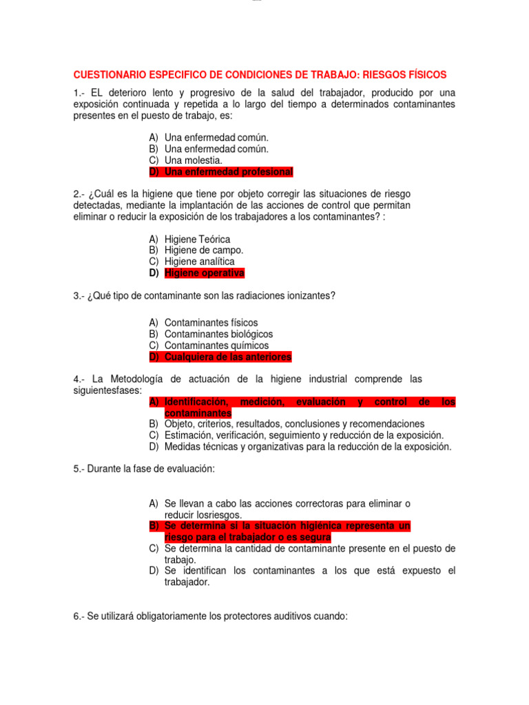 Cuestionario de Higiene Industrial | PDF | Decibel | Higiene Ocupacional