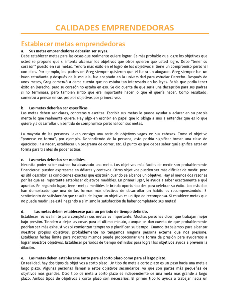 Estrategias para Establecer Metas Emprendedoras | PDF | Toma de ...
