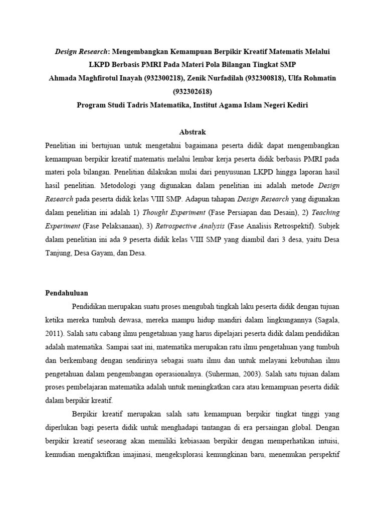 Kel 9 - PMR Mini Riset Jurnal | PDF | Karier & Perkembangan | Sains & Matematika