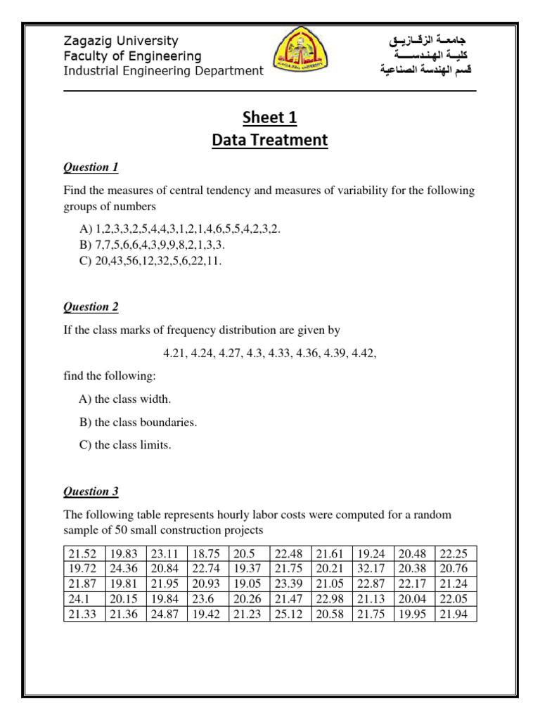 Data Treatment Sheet 1 | PDF | Statistical Theory | Statistical Analysis
