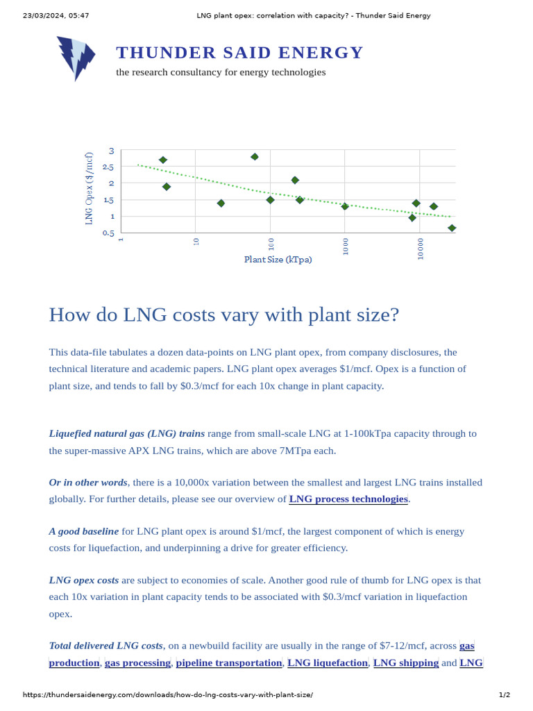 LNG Plant Opex - Correlation With Capacity - Thunder Said Energy | PDF ...