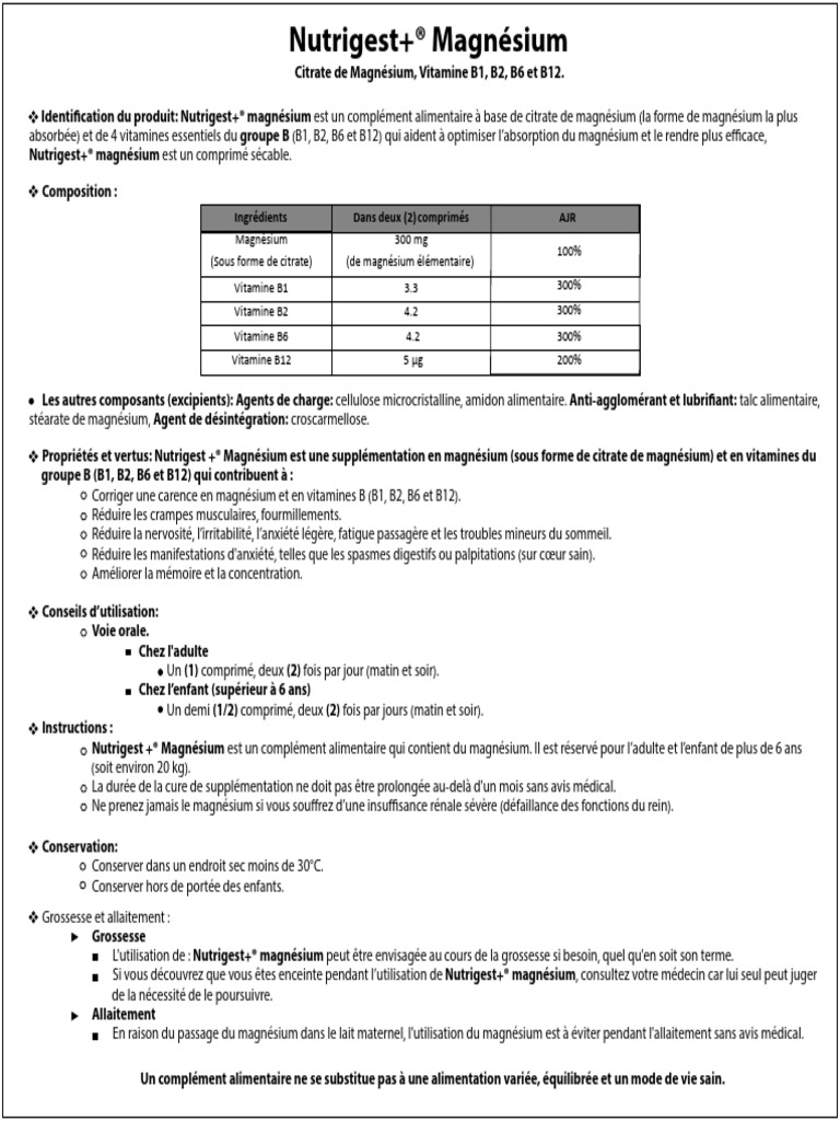Notice Nutrigest | PDF | Magnésium | Vitamine B12