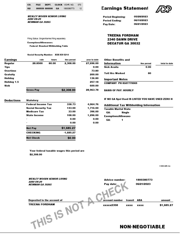 Paystub Auto 2209 | PDF | Social Security (United States) | Income Tax ...