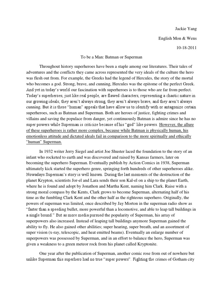 Comparison and Contrast Essay 2011 | PDF | Superman | Batman