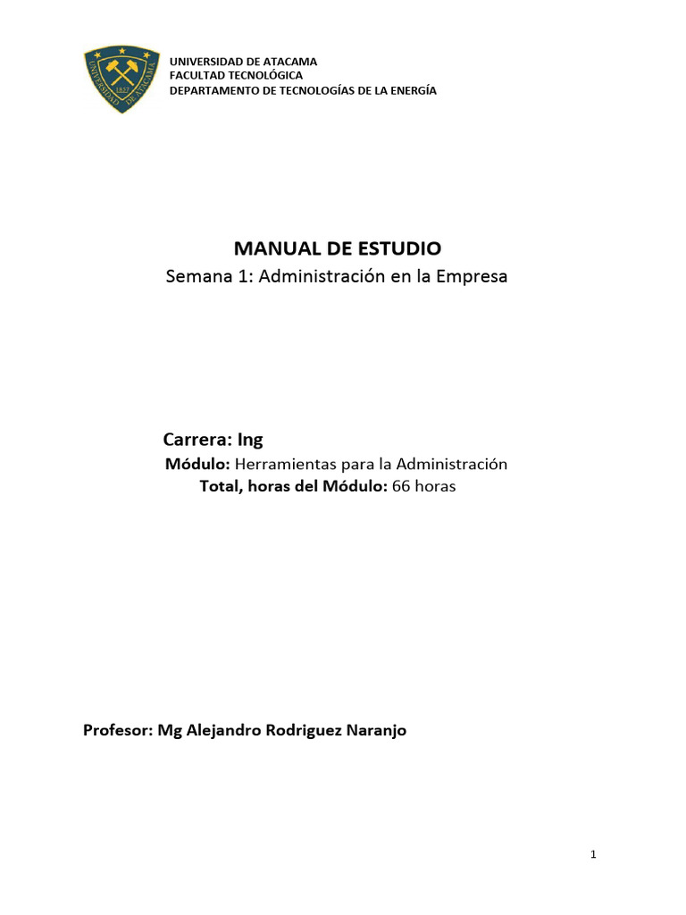 MANUAL de ESTUDIO Semana 1 Administración en La Empresa UDA | PDF | Benchmarking | Business
