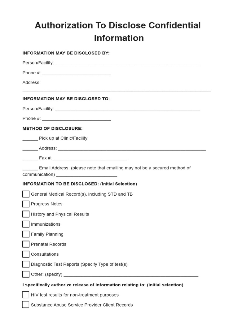 Confidential Information Disclosure Form | PDF | Medical Record ...