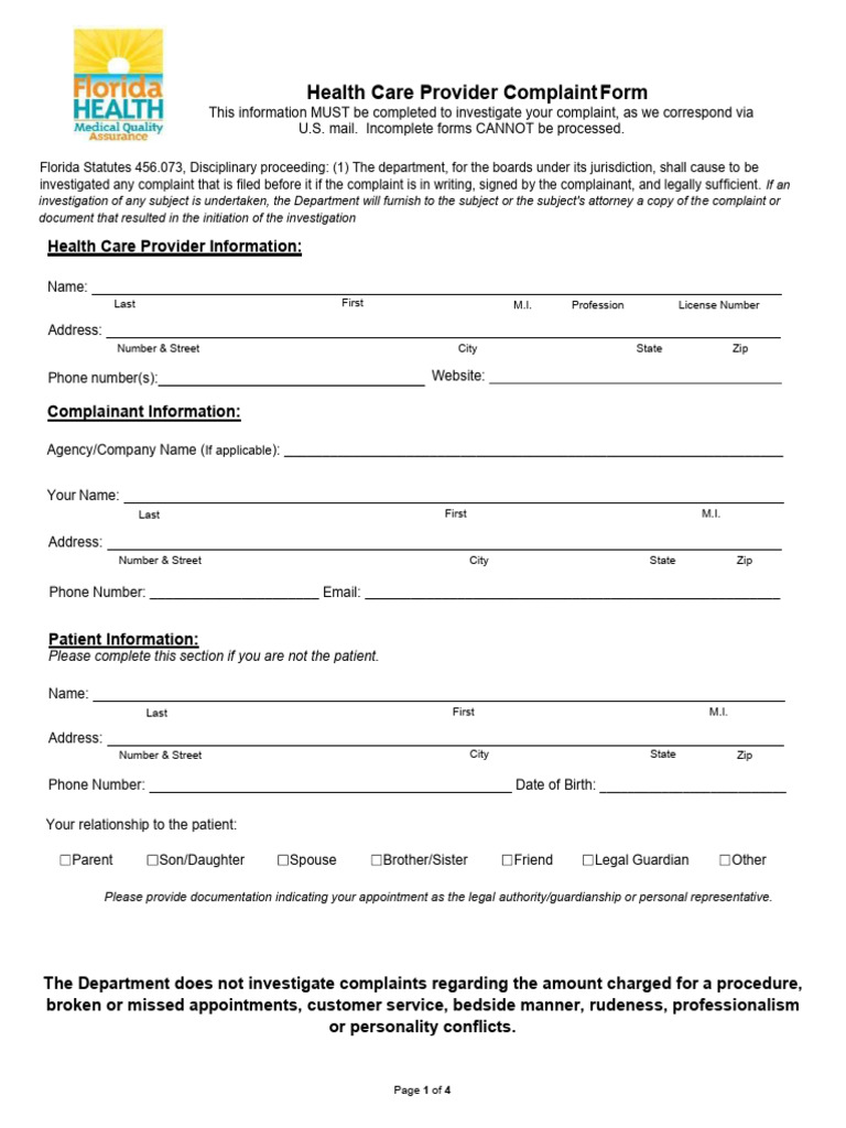 Complaint Form | PDF | Health Professional | Medical Record