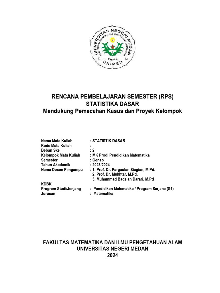 RPS Statistika Dasar Pendidikan Matematika | PDF