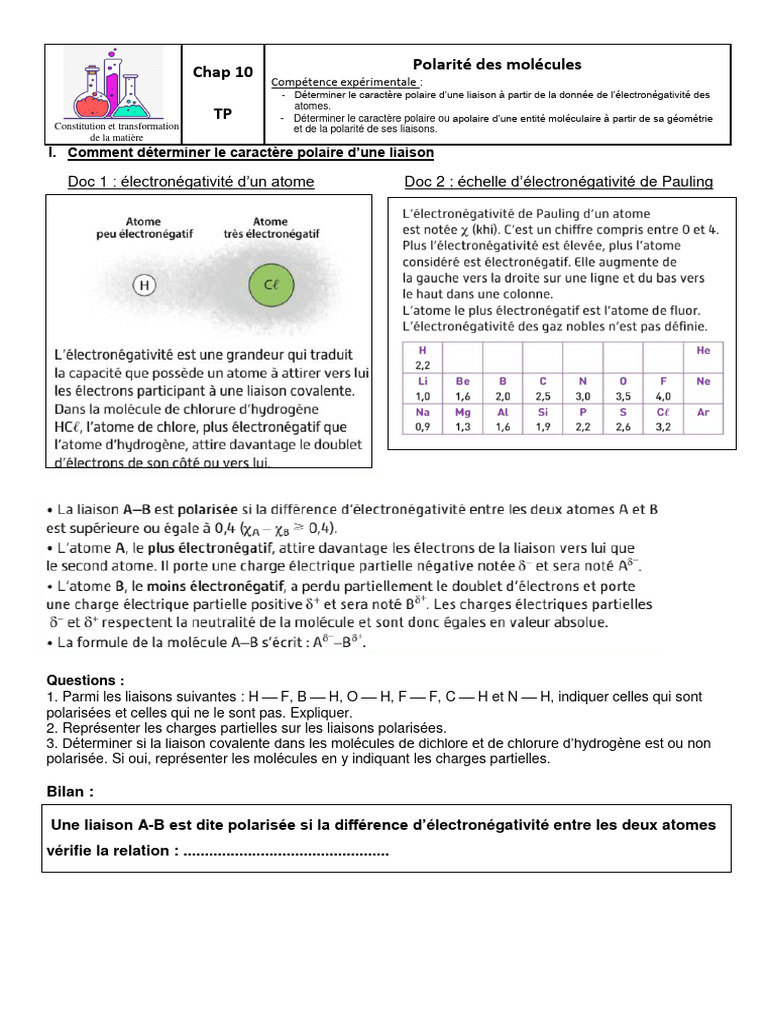 Polarité des liaisons et molécules | PDF | Polarité (chimie) | Liaison ...