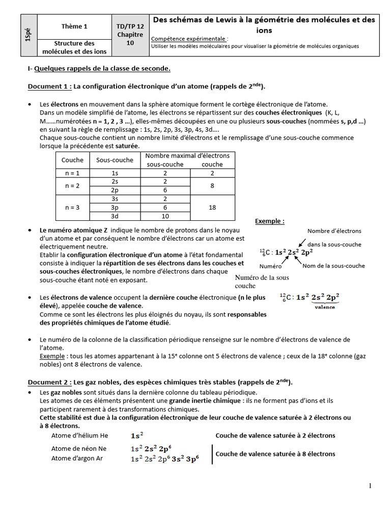 Schémas de Lewis et géométrie moléculaire | PDF | Liaison chimique ...