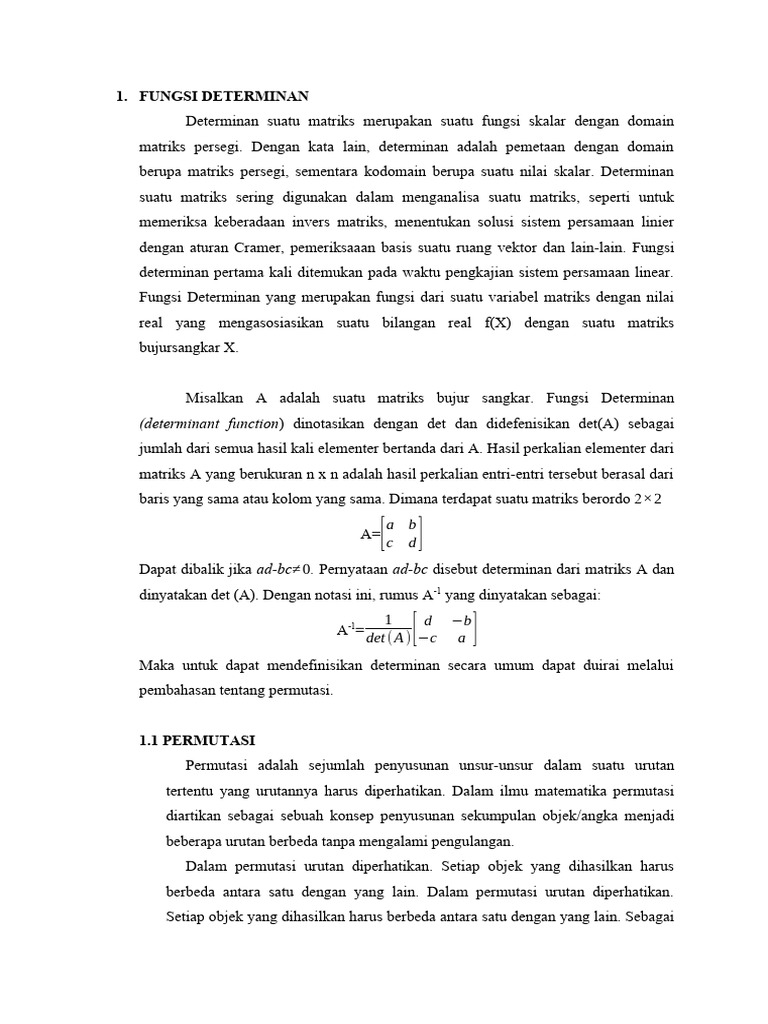 Fungsi Determinan Matriks Persegi | PDF