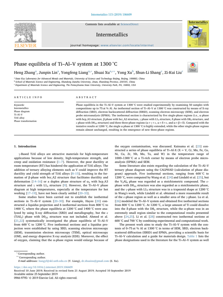 Phase Equilibria of Ti-Al-V System at 1300 °C | PDF | Heat Treating ...