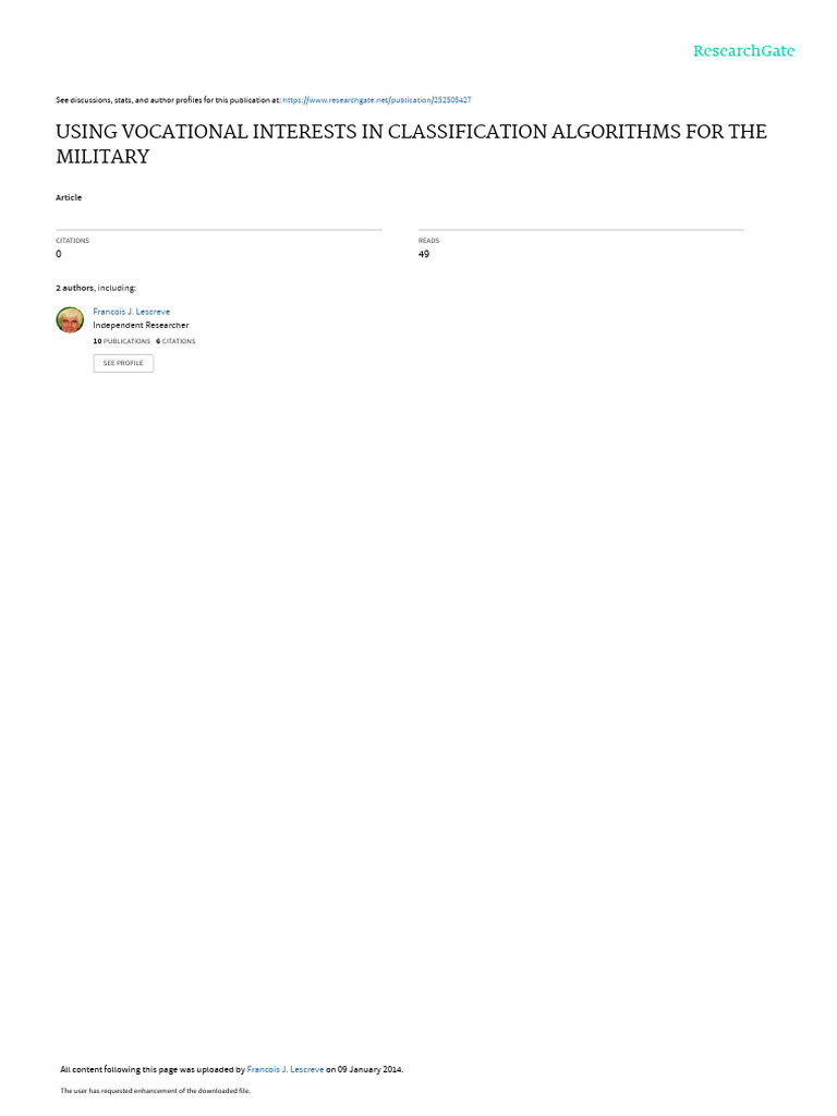 Using Vocational Interests in Classification Algor | PDF | Statistical Classification | Motivation