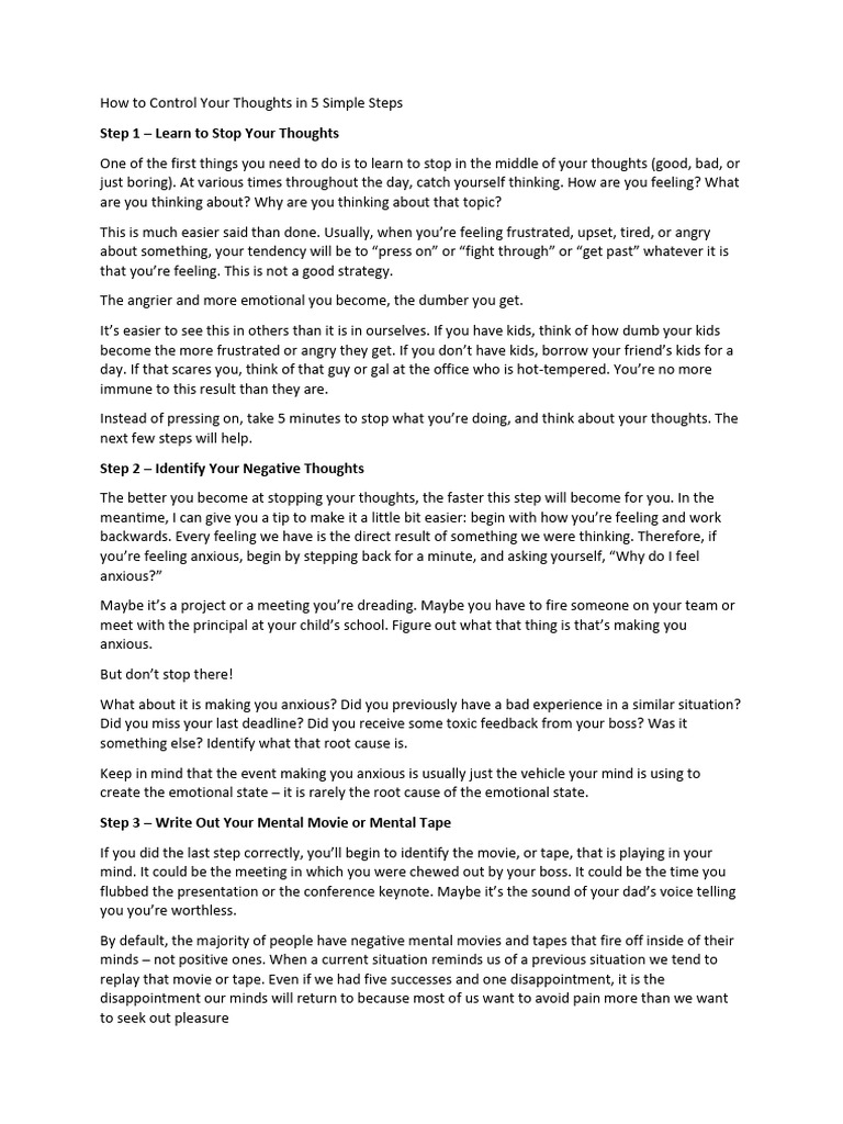 How To Control Your Thoughts in 5 Simple Steps | PDF | Thought | Truth