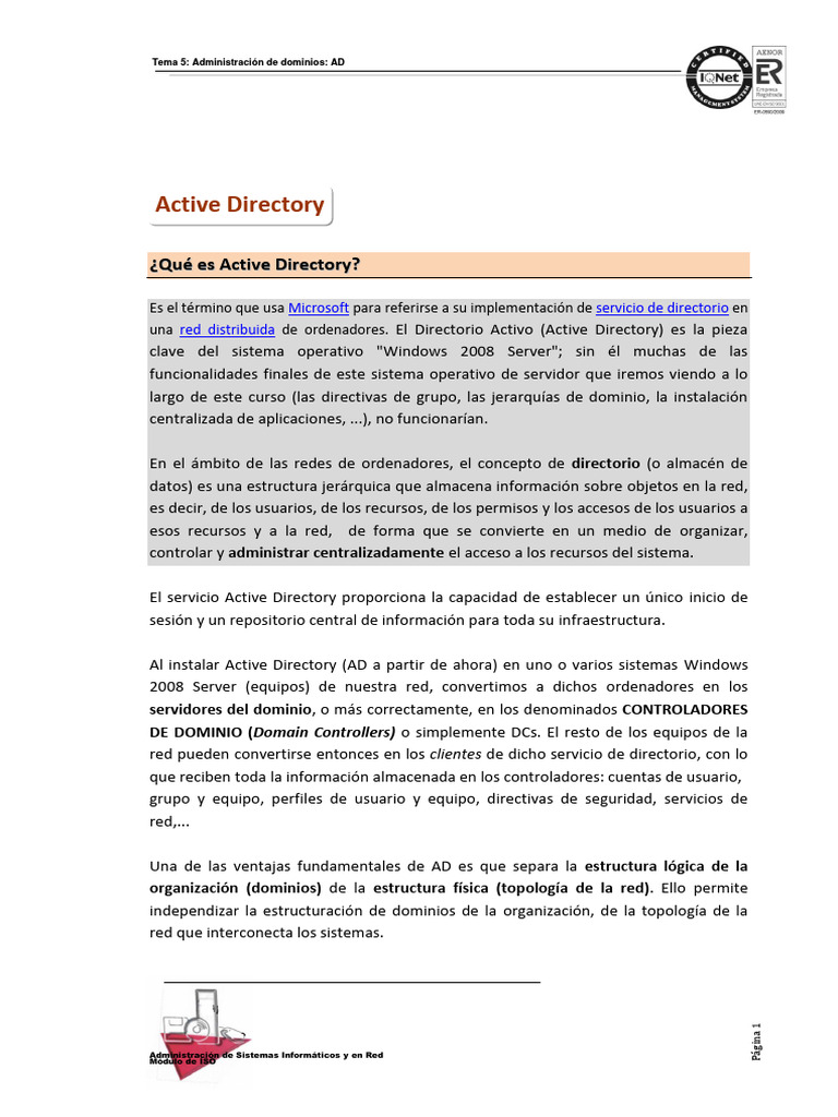 Active Directory | Descargar gratis PDF | Directorio Activo | sistema ...