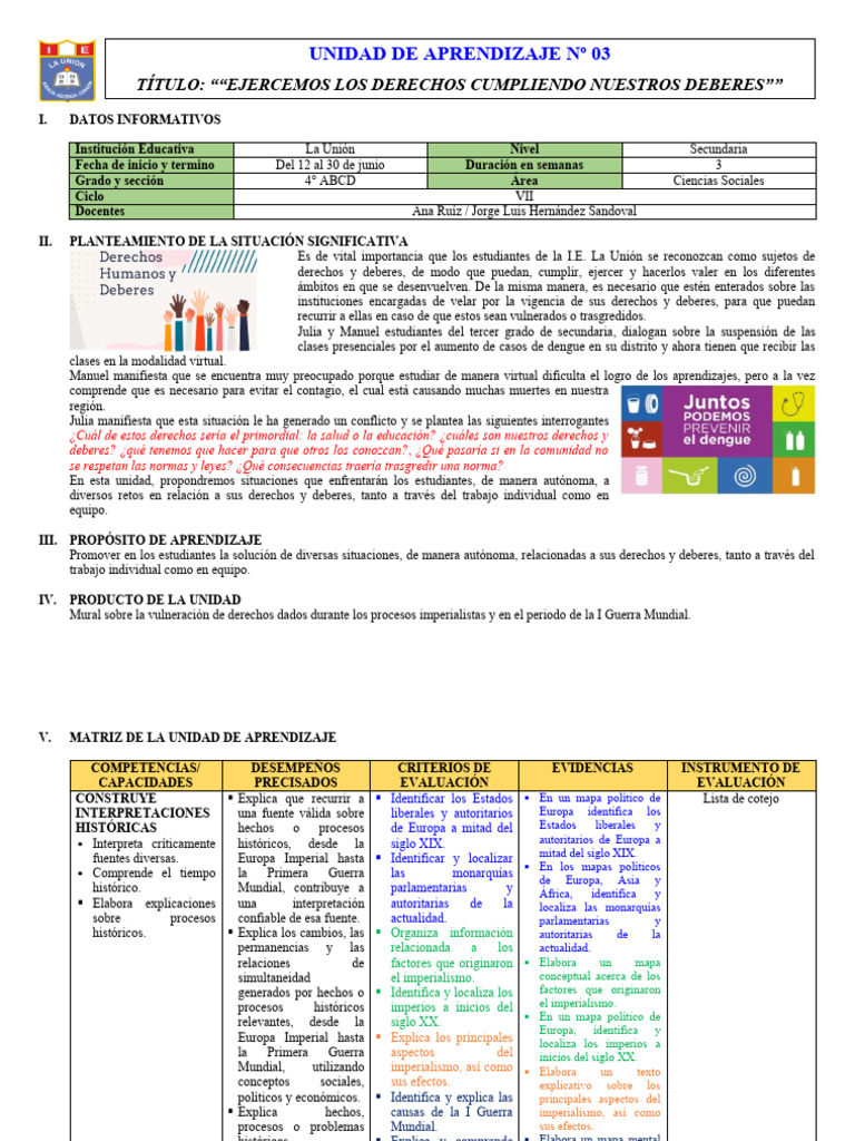 Unidad Didáctica 3 - CCSS 4° Abcd - 2023 - Ok | PDF | Aprendizaje | Imperialismo