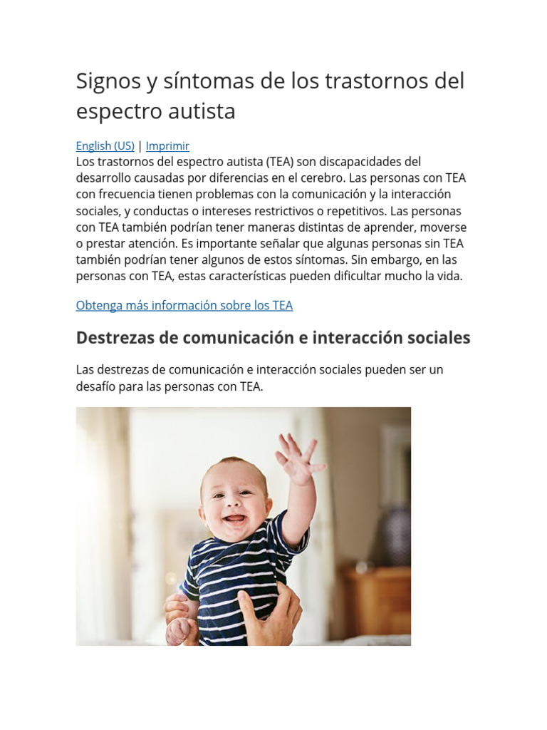 Signos y Síntomas de Los Trastornos Del Espectro Autista | PDF ...