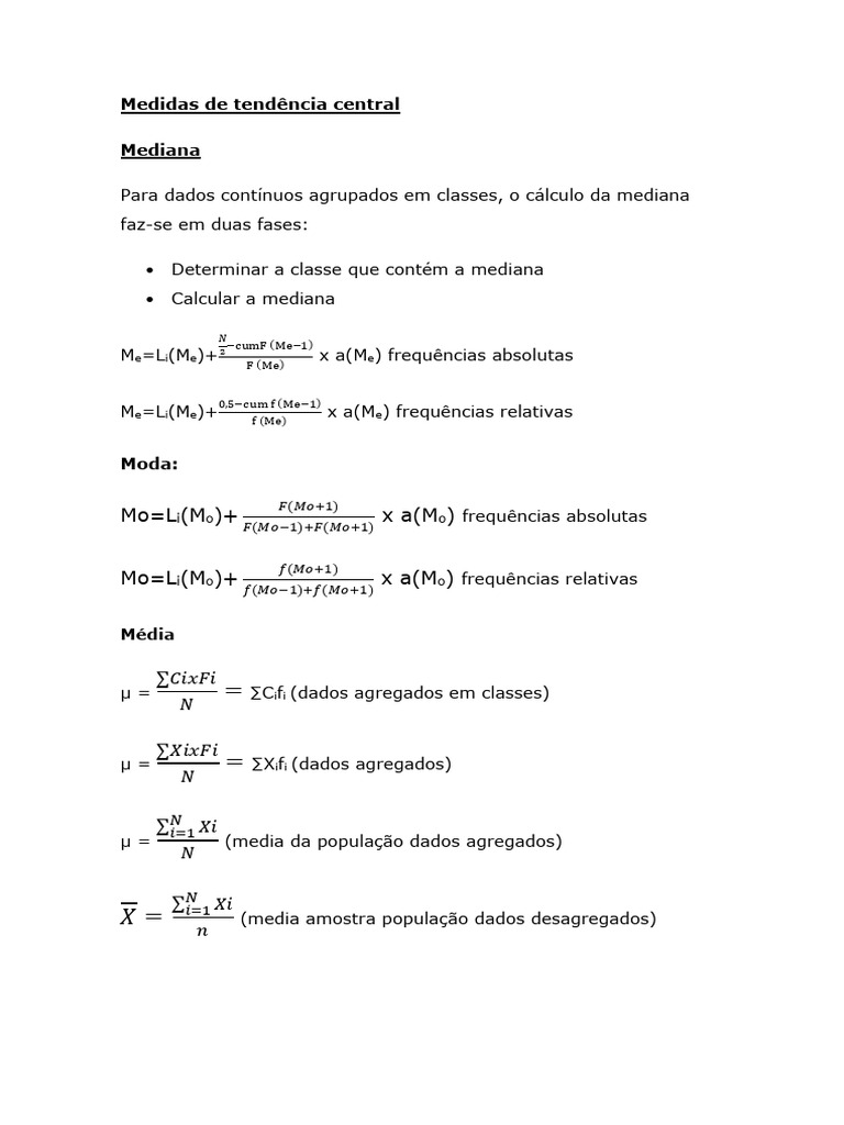 Formulas Estatisticas | PDF | Mediana (Estatística) | Coeficiente de ...