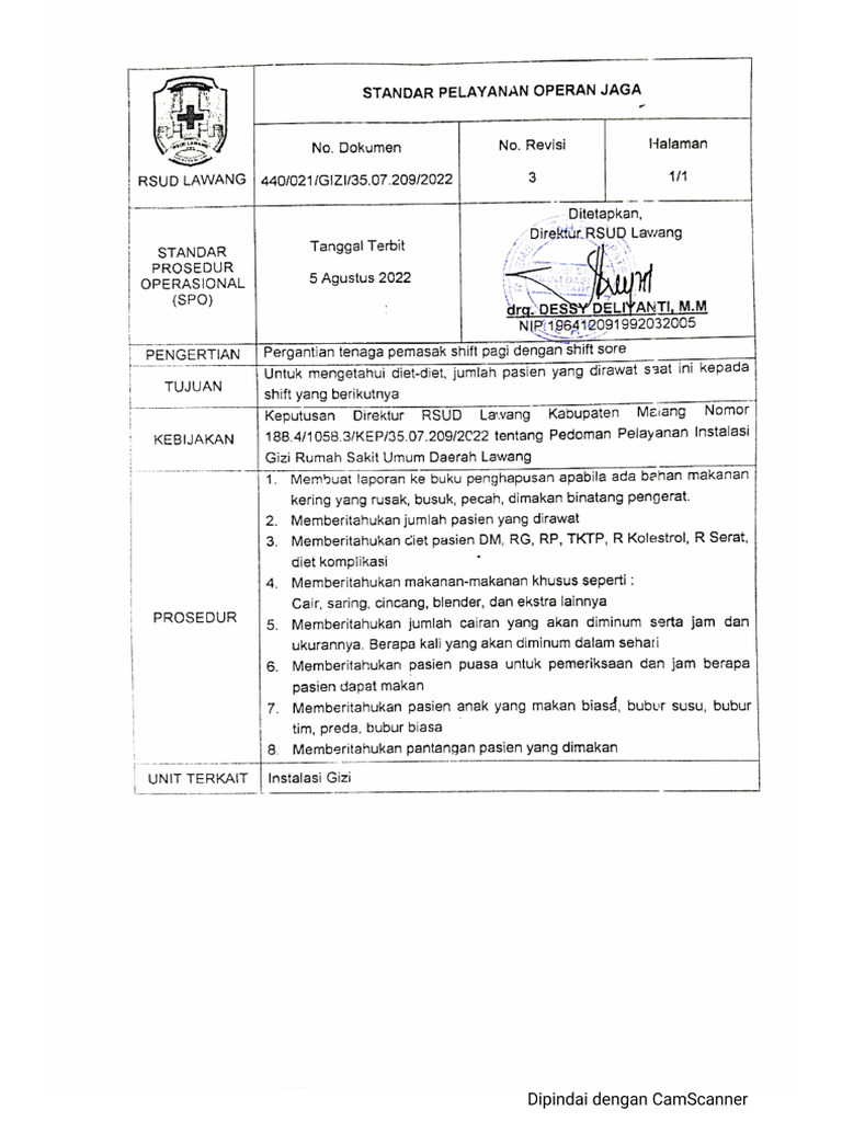 Standar Pelayanan Operan Jaga | PDF