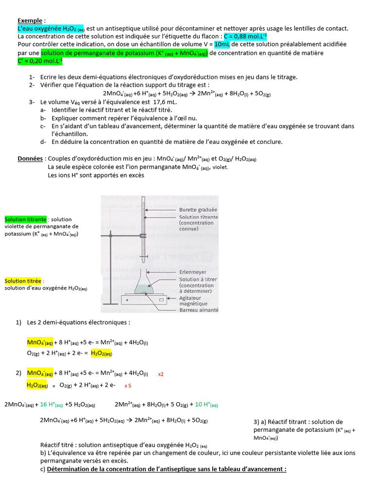 Titrage de l'eau oxygénée par permanganate | PDF | Titrage | Chimie