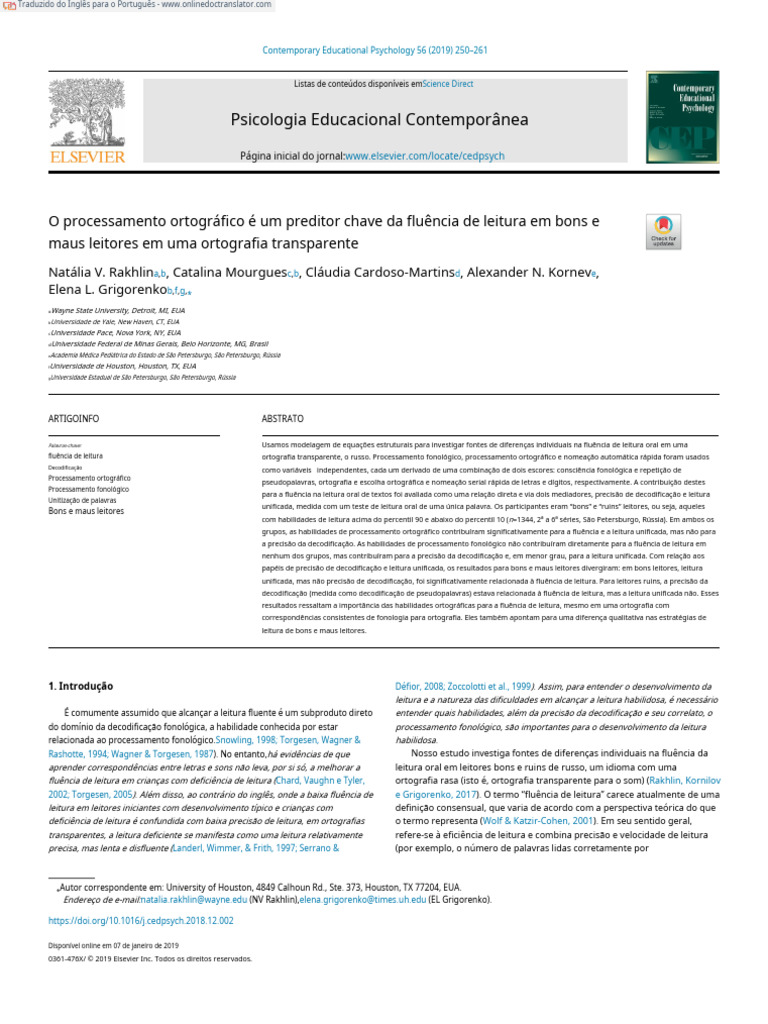 TRADUZIDO - Orthographic Processing Is A Key Predictor of Reading ...