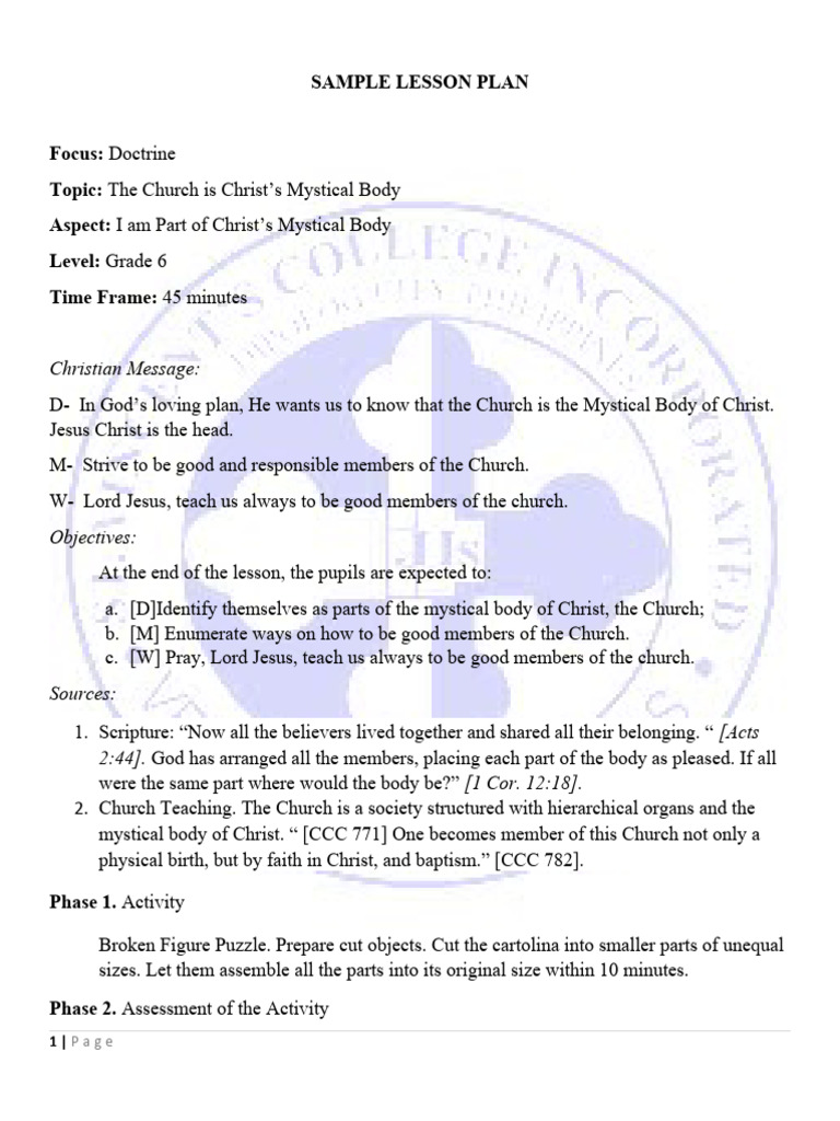 Sample Lesson Plan | PDF | Baptism | Jesus